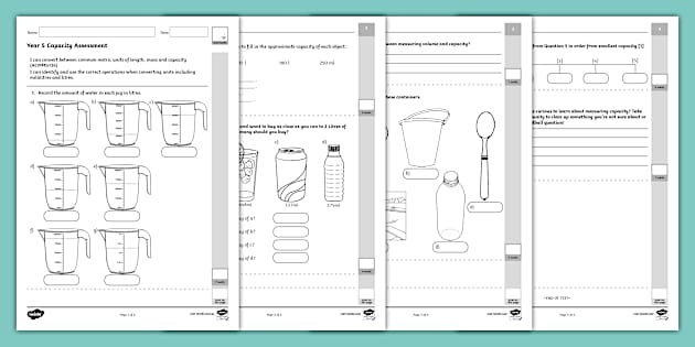 Year 5 Capacity Assessment Sheet - Twinkl