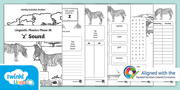 NI Linguistic Phonics Phase 3b 'z' Sound Activities Booklet