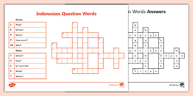 Question Words Cross Word Indonesian (teacher made) - Twinkl