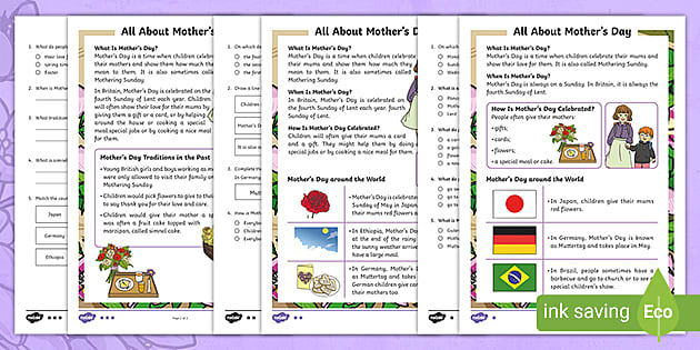 KS1 Mother's Day Differentiated Reading Comprehension Activity