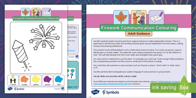 Twinkl Symbols: Firework Communication Colouring Activity