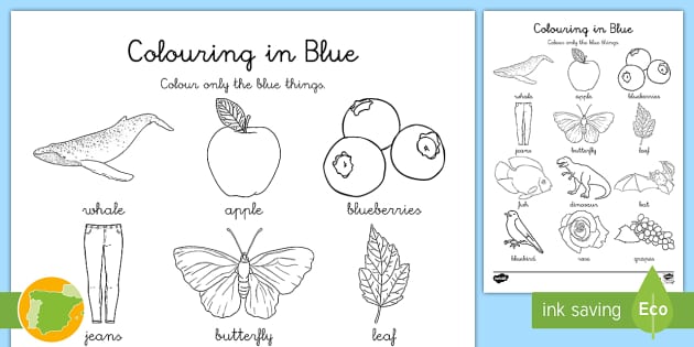 A1 Ficha de actividad: colorea azul en inglés - Twinkl