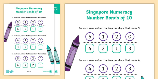 Singapore Numeracy -- Number Bonds of 10 Worksheet - Twinkl