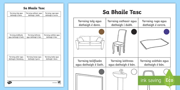 Drawing and Colouring Items in the House Gaeilge Worksheet / Worksheets
