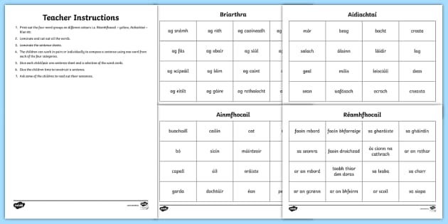 Irish Sentence Structure Irish Sentence Builders