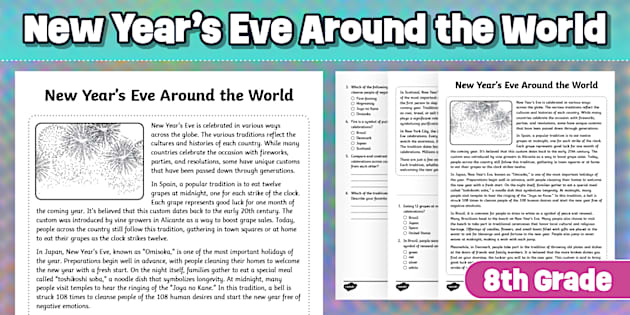 Eighth Grade New Year’s Eve Around the World Read. Comp Wkst