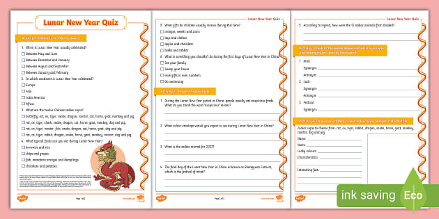 Lunar New Year Worksheets for ESL Teachers - Twinkl