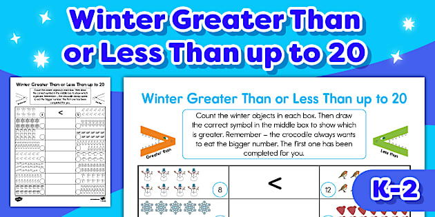 Winter Greater Than or Less Than up to 20 Activity Worksheet
