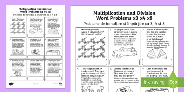 Year 3 Multiplication And Division Word Problems X3 X4 X8 Worksheet