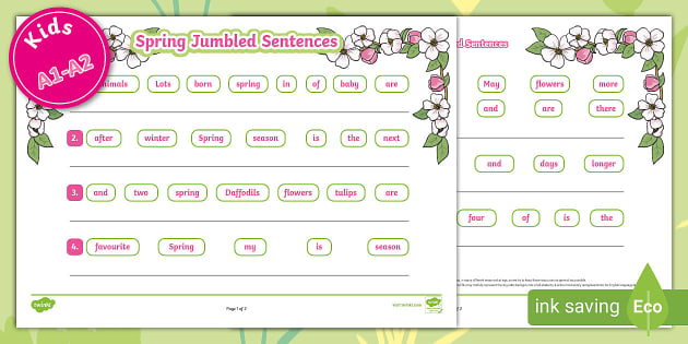 ESL Spring Jumbled Sentences Worksheet [Kids, A1-A2]