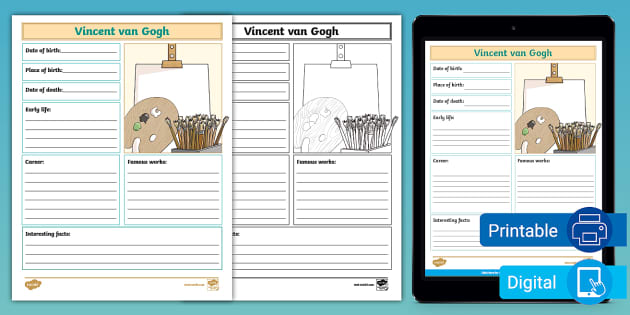 All About Vincent van Gogh Research and Write Activity for 3rd-5th Grade