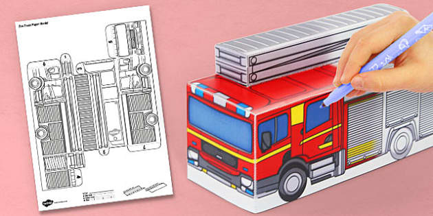 3D Fire Truck Activity - KS1 Papercraft (teacher made)