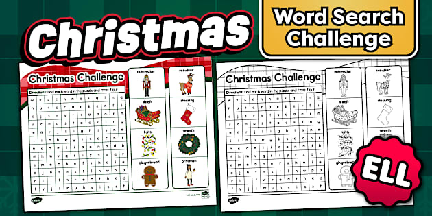 Christmas Word Search Challenge for ELL