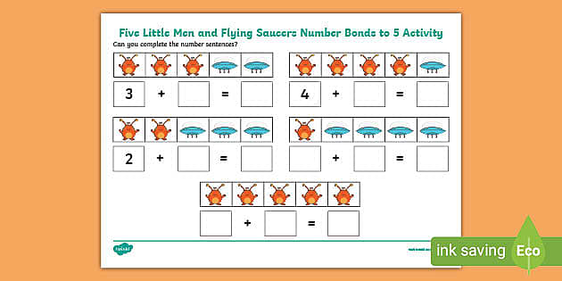 👉 Five Little Men and Flying Saucers Number Bonds to 5 Activity