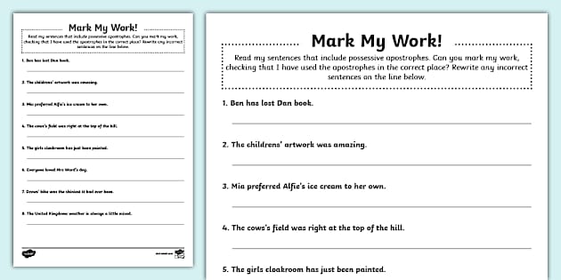 Mark My Work! Possessive Apostrophe - Twinkl - KS2 - Twinkl Mark My Work! Possessive Apostrophe - Twinkl - KS2 - Twinkl