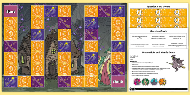Compare and Order Numbers Broomsticks and Wands Board Game