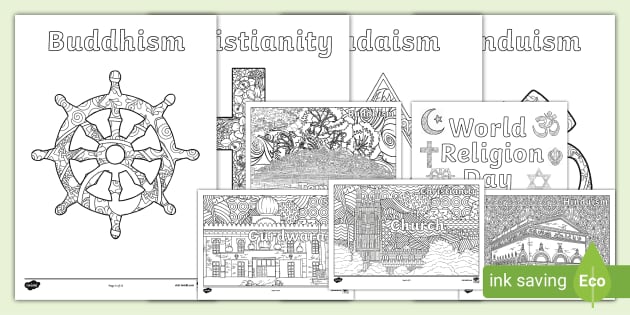 World Religion Day Mindfulness Colouring Sheets - Twinkl