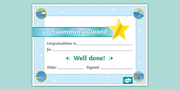 Swimming Certificate - Twinkl - KS2 - Award (teacher made)