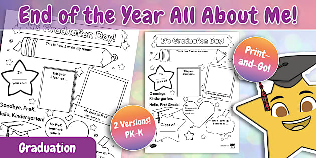 All About Me Graduation Day Worksheet for PK-K - Twinkl