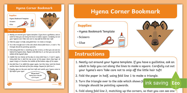 Page Corner Hyena Bookmark Craft (Teacher-Made) - Twinkl
