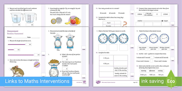 Year 4 Measurement Baseline Assessment (teacher made)