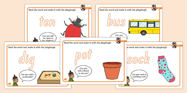 Phonics Level 2 CVC Word Playdough Mats (teacher made)