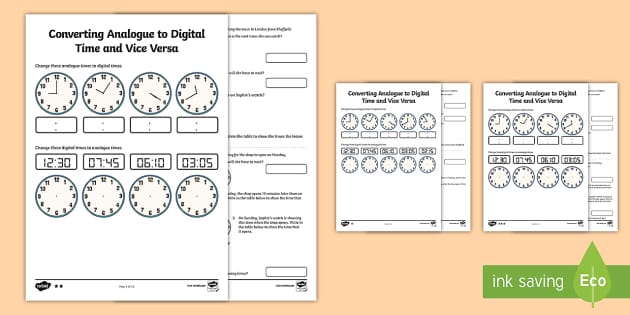 Converting Between 12 Hour Analogue Time & Digital Time Worksheet Converting Between 12 Hour Analogue Time & Digital Time Worksheet