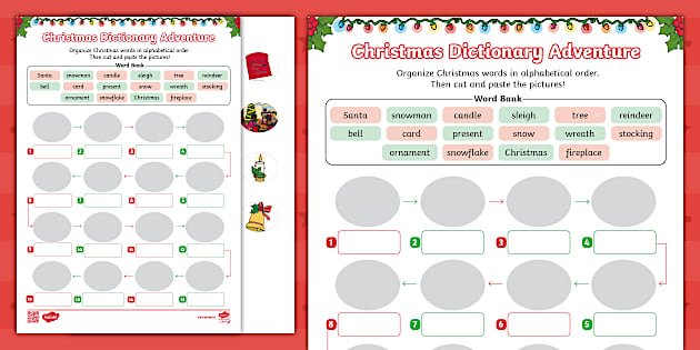 크리스마스 영어 사전 여행 Christmas English Words Alphabetical Order Activity