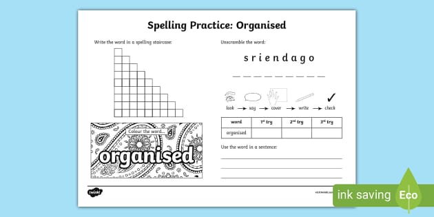 Organised Spelling Practice Worksheet