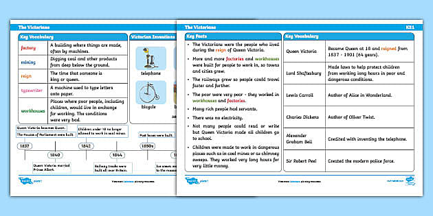 History Knowledge Organiser: The Victorians KS1 - Twinkl
