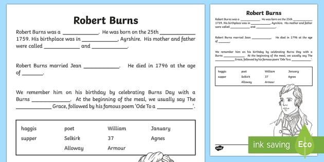 Robert Burns Missing Words Worksheet / Worksheet - Requests CfE, burns