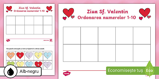 Ziua Sf. Valentin Ordonarea numerelor 1-10 Activitate practică