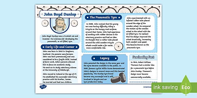John Boyd Dunlop KS2 Fact File (teacher made) - Twinkl