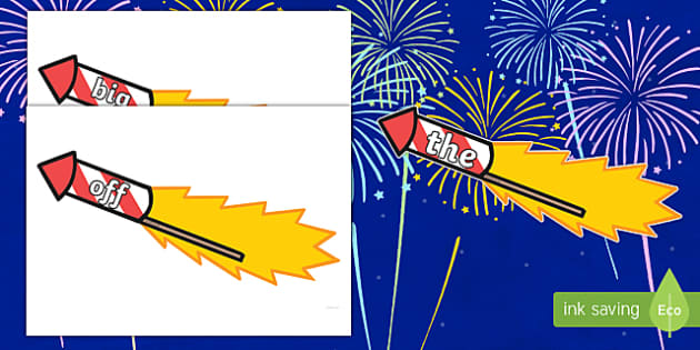 Phase 2 Words on Firework Rockets Cut-Outs (teacher made)