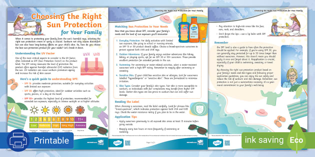 FREE! - Choosing the Sun Protection for Your Family -for Parents