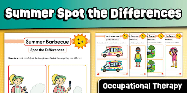 Summer Spot the Difference Visual Perception Activity Sheets for ...