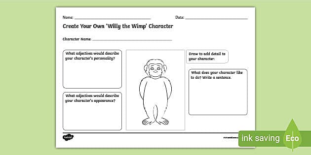 Willy The Wimp Activities Create A Character Worksheet