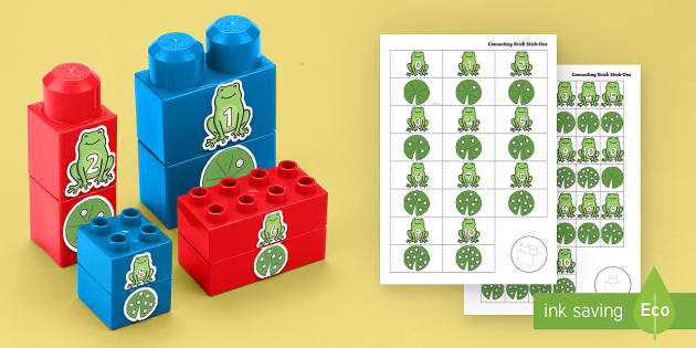Frogs and Lily Pads to 10 Matching Connecting Bricks Game