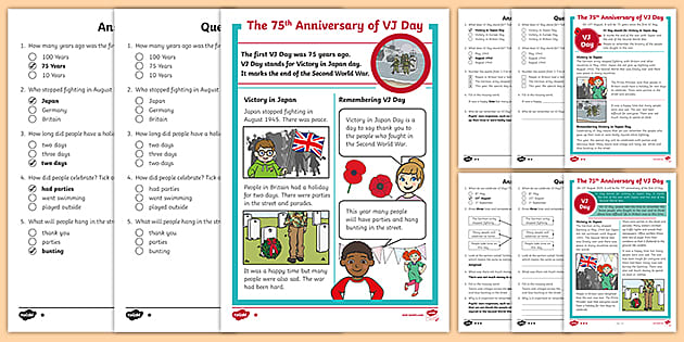 KS1 The 75th Anniversary of VJ Day Differentiated Reading Comprehension