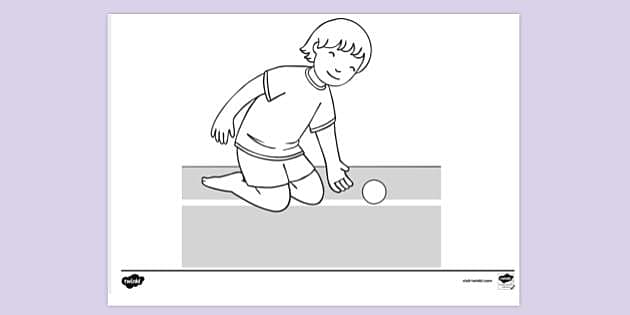 FREE! - Boy Rolling Ball Along Line Colouring Sheet - Twinkl