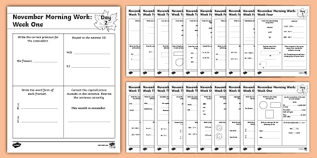 Third Grade November Morning Work Bundle - Twinkl