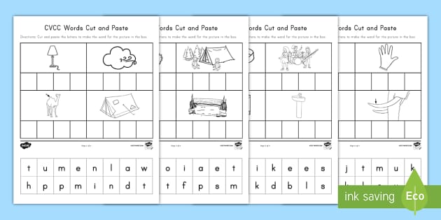 CVCC Words Cut and Paste Worksheets for K-1st Grade - Twinkl