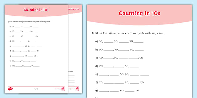 👉 Counting in 10s Worksheet (Teacher-Made) - Twinkl
