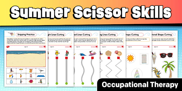Summer Scissor Skills Worksheets for OT