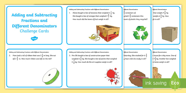 Adding Subtracting Fractions Challenge Cards teacher Made 