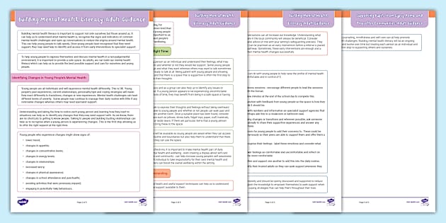 Building Mental Health Literacy: Adult Guidance - Twinkl