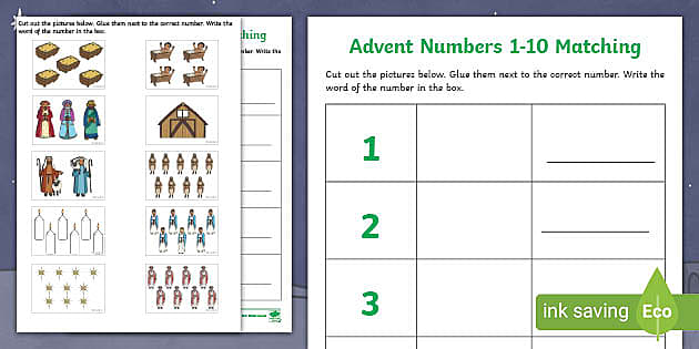 Advent Numbers To 10 Matching Worksheet Twinkl