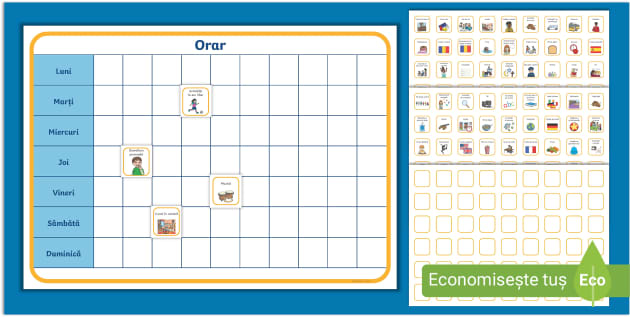 Orar cu activități sub formă de cartonașe ilustrate