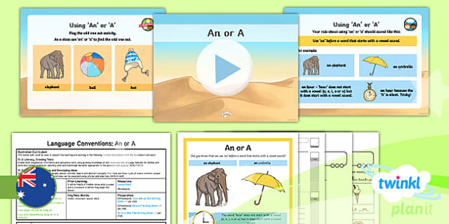 Year 2 Language Conventions An or A Lesson (teacher made)