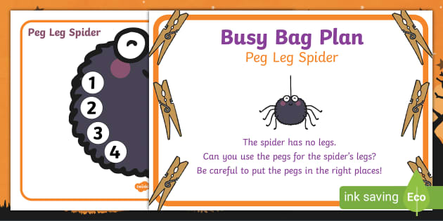 Peg Leg Spider Busy Bag Prompt Card and Resource Pack